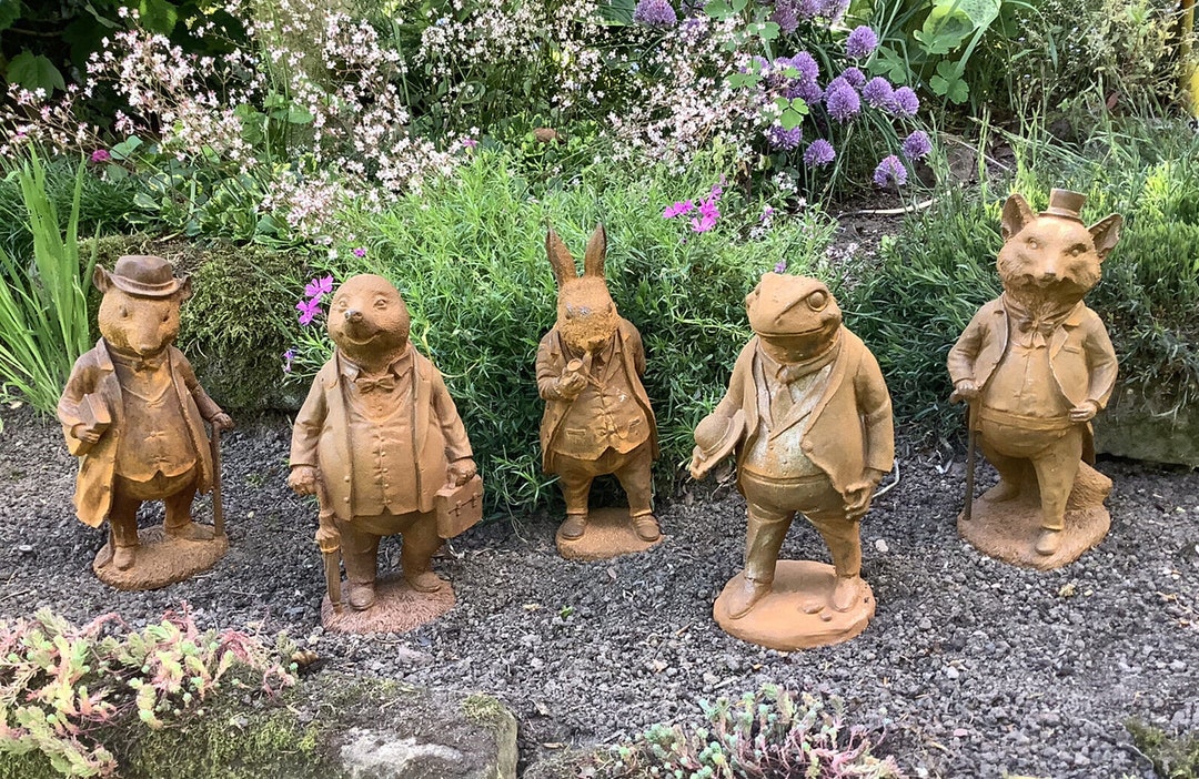 Set of 5 Metal Rusty Cast Iron Mr Toad, Mole, Rat, Rabbit and Fox ...