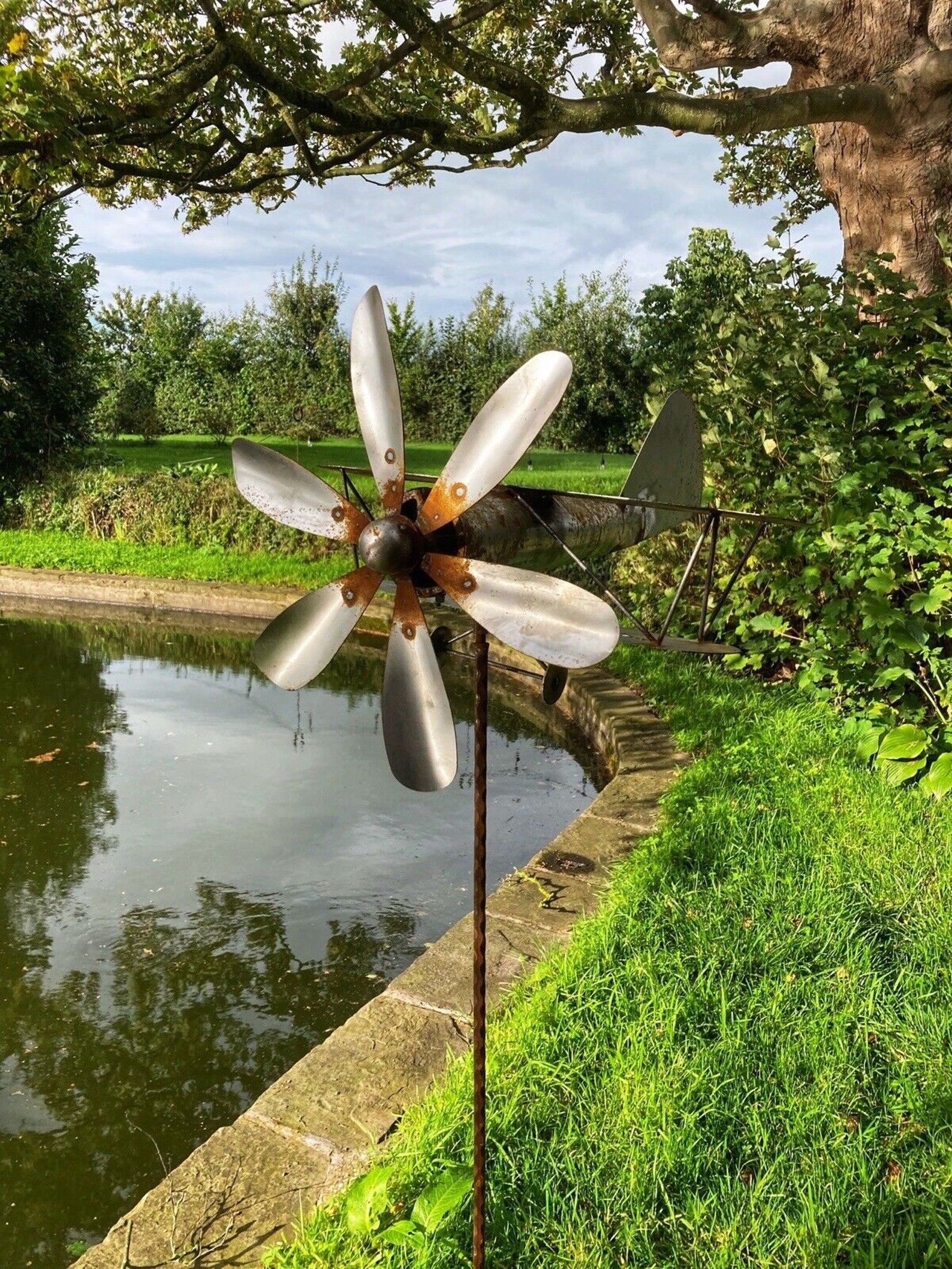 Metal Garden Rusty Aeroplane Wind Spinner Stake - Etsy UK