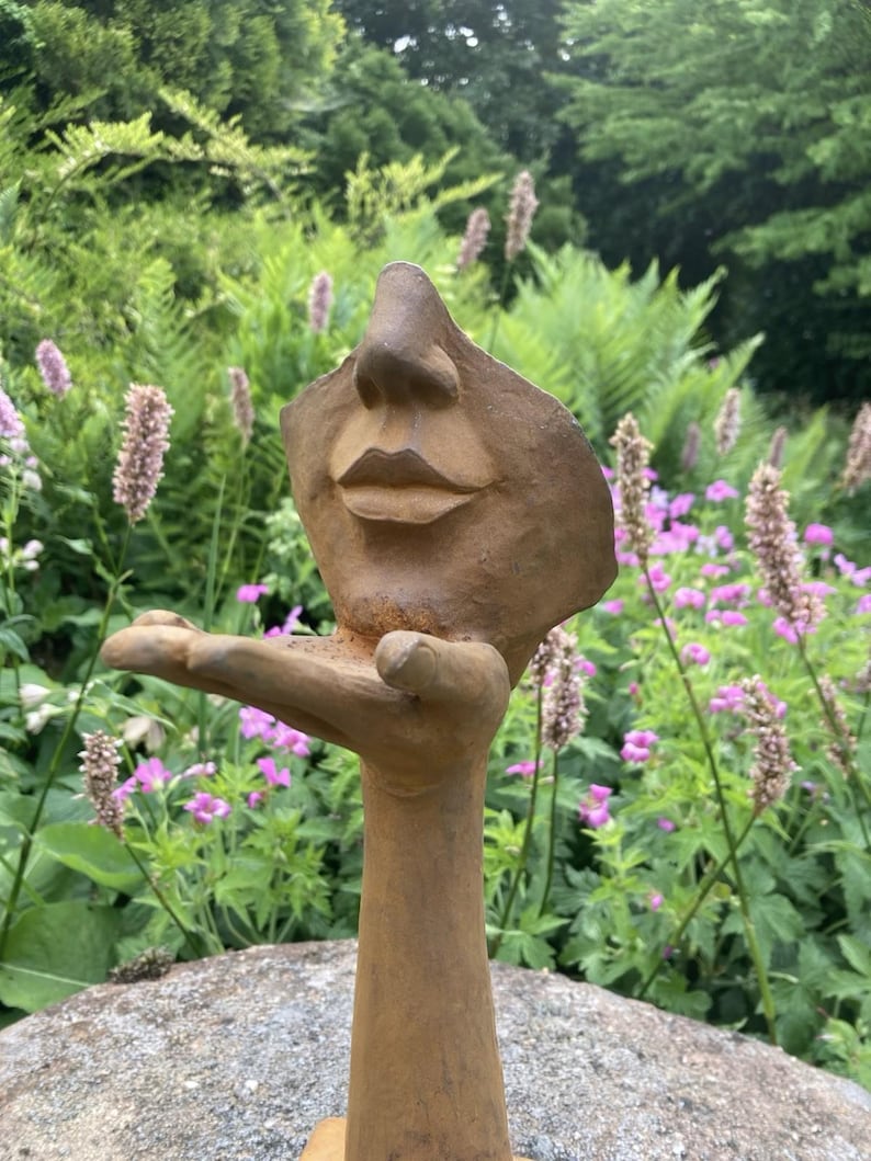 Rusty Cast Iron Face / Hand Modern Art Garden Ornament - Etsy UK