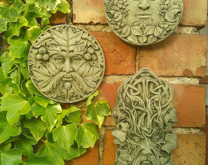 Reconstituted Stone Garden Set of 3 Green Man Wall Plaques - Etsy UK