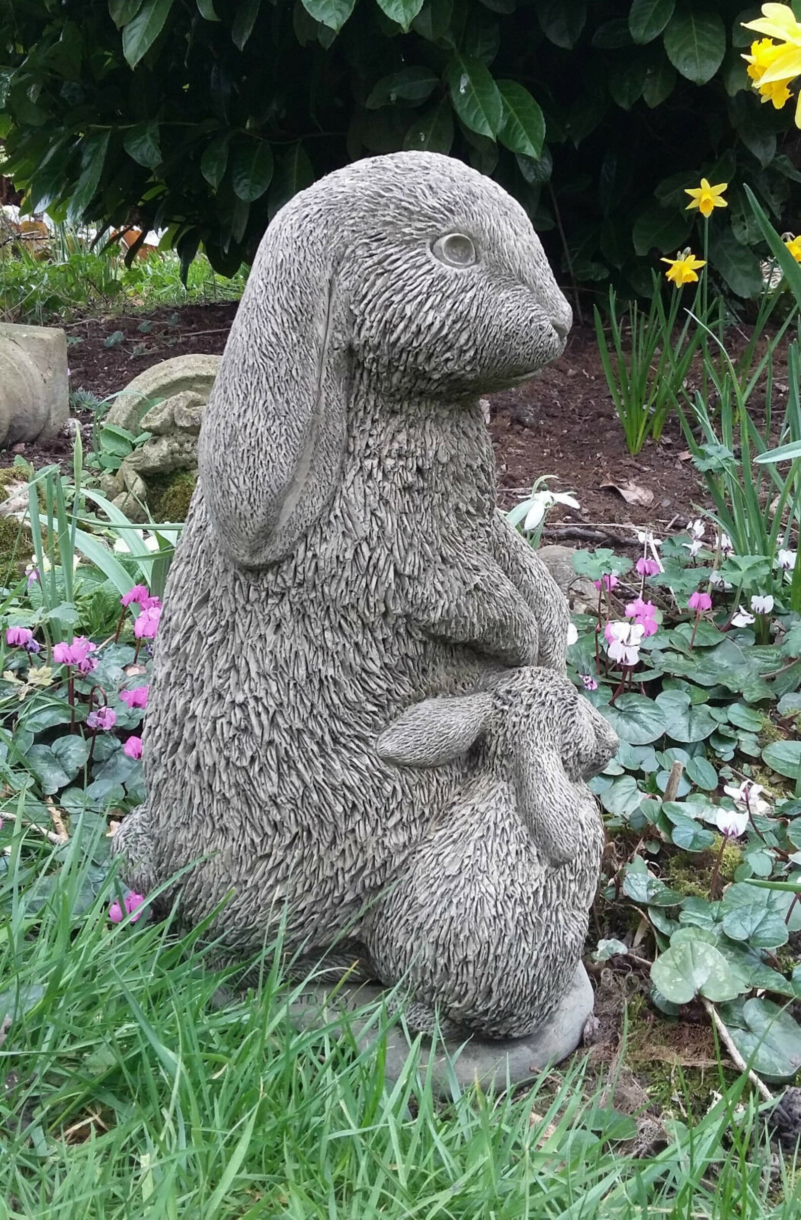Reconstituted Stone Garden Rabbit Family Ornament Bunny Statue - Etsy UK