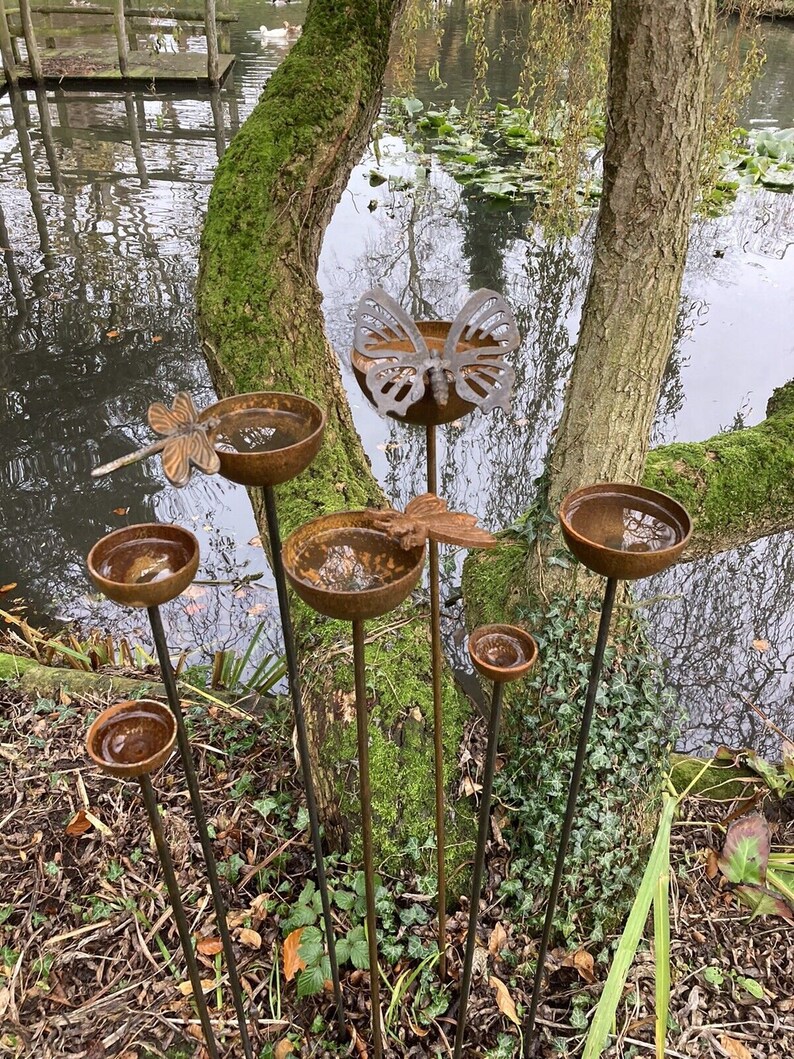 Set of 7 Rusty Metal Insect Rain Catcher Garden Stakes - Etsy UK
