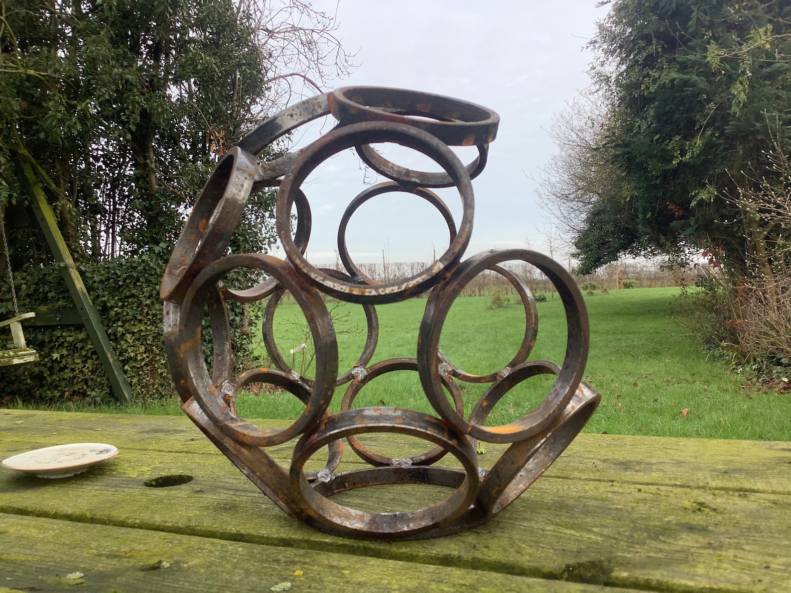 Metal Rusty Garden Modern Art Decorative Open Sphere Ornament - Etsy UK