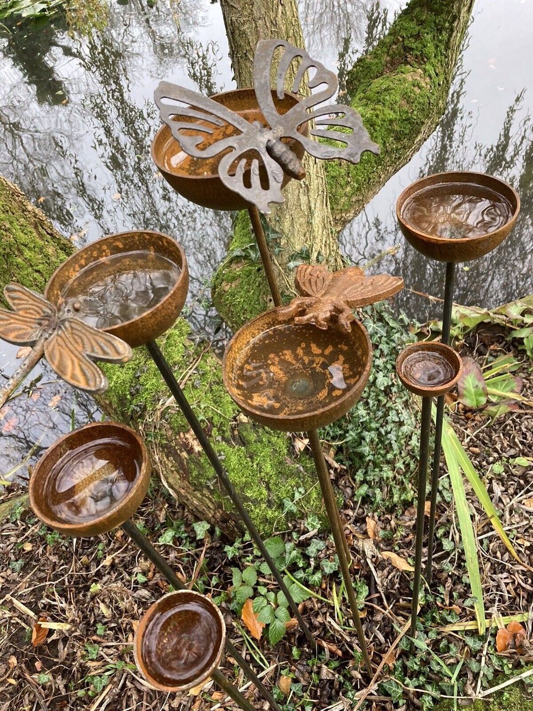 Set of 7 Rusty Metal Insect Rain Catcher Garden Stakes - Etsy UK