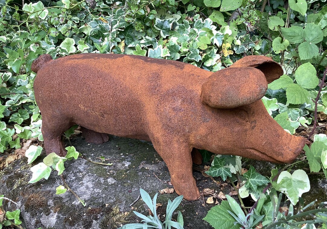 Metal Rusty Large Cast Iron Pig Garden Ornament - Etsy
