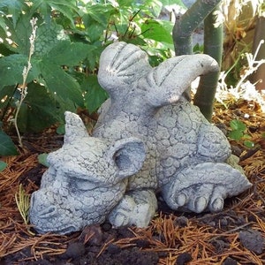 Reconstituted Stone Garden Snoozing Dragon Statue Ornament - Etsy UK