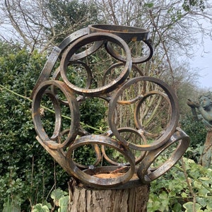 Metal Rusty Garden Modern Art Open Sphere Orb Sculpture Ornament - Etsy UK