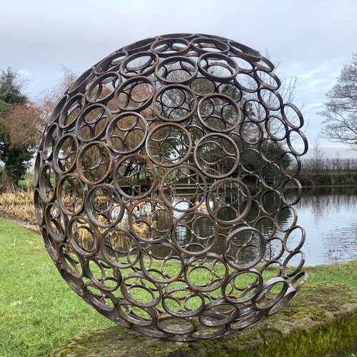 Metal Rusty Garden Modern Art Decorative Open Sphere Ornament - Etsy