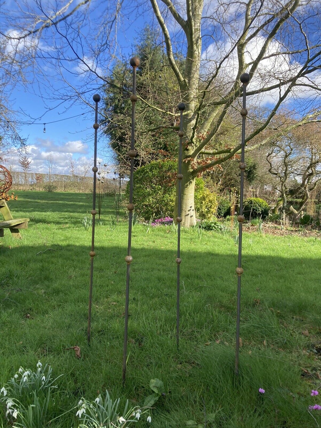 Set of 10 X 1.5m Tall Rusty Metal Multiple Ball Garden Support Stakes ...