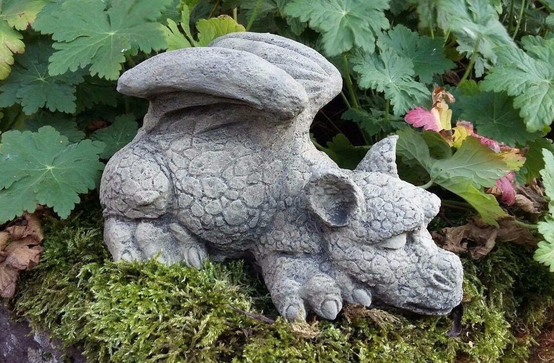 Reconstituted Stone Garden Snoozing Dragon Statue Ornament - Etsy UK
