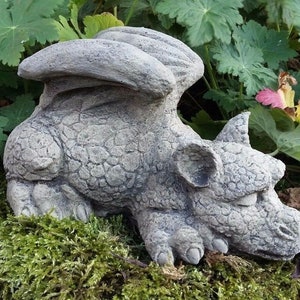 Reconstituted Stone Garden Snoozing Dragon Statue Ornament - Etsy UK