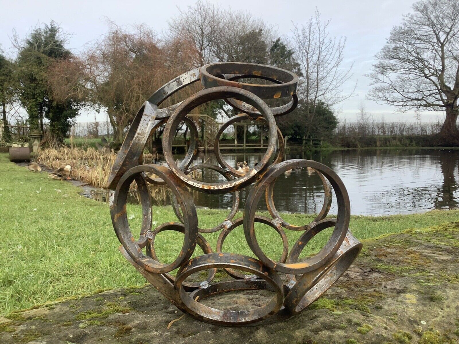 Metal Rusty Garden Modern Art Open Sphere Orb Sculpture - Etsy UK