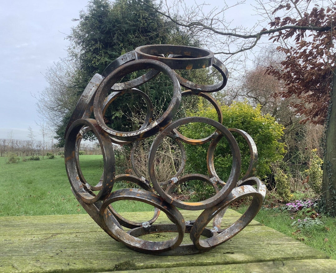 Metal Rusty Garden Modern Art Open Sphere Orb Sculpture Ornament - Etsy UK