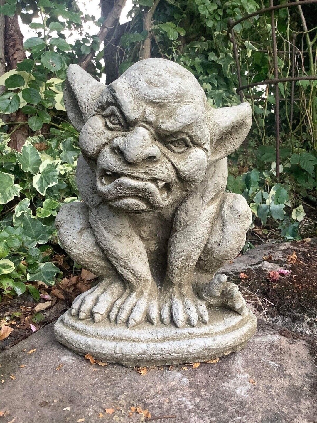 Reconstituted Stone Garden Grumpy Grimacing Gargoyle on Base - Etsy UK