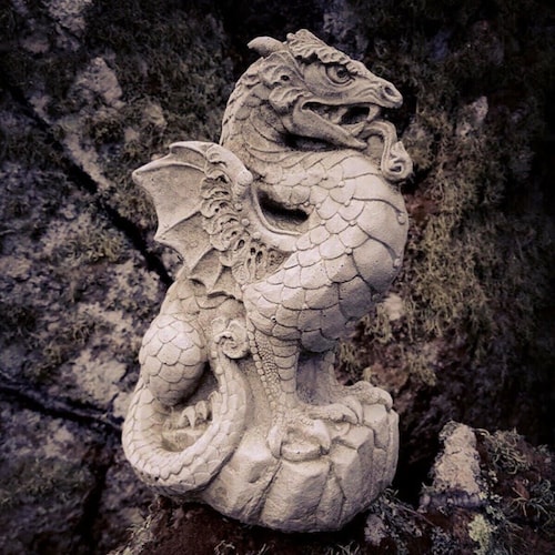 Stone Garden Dragon on A Rock Hand Cast Cute Statue Mythical - Etsy
