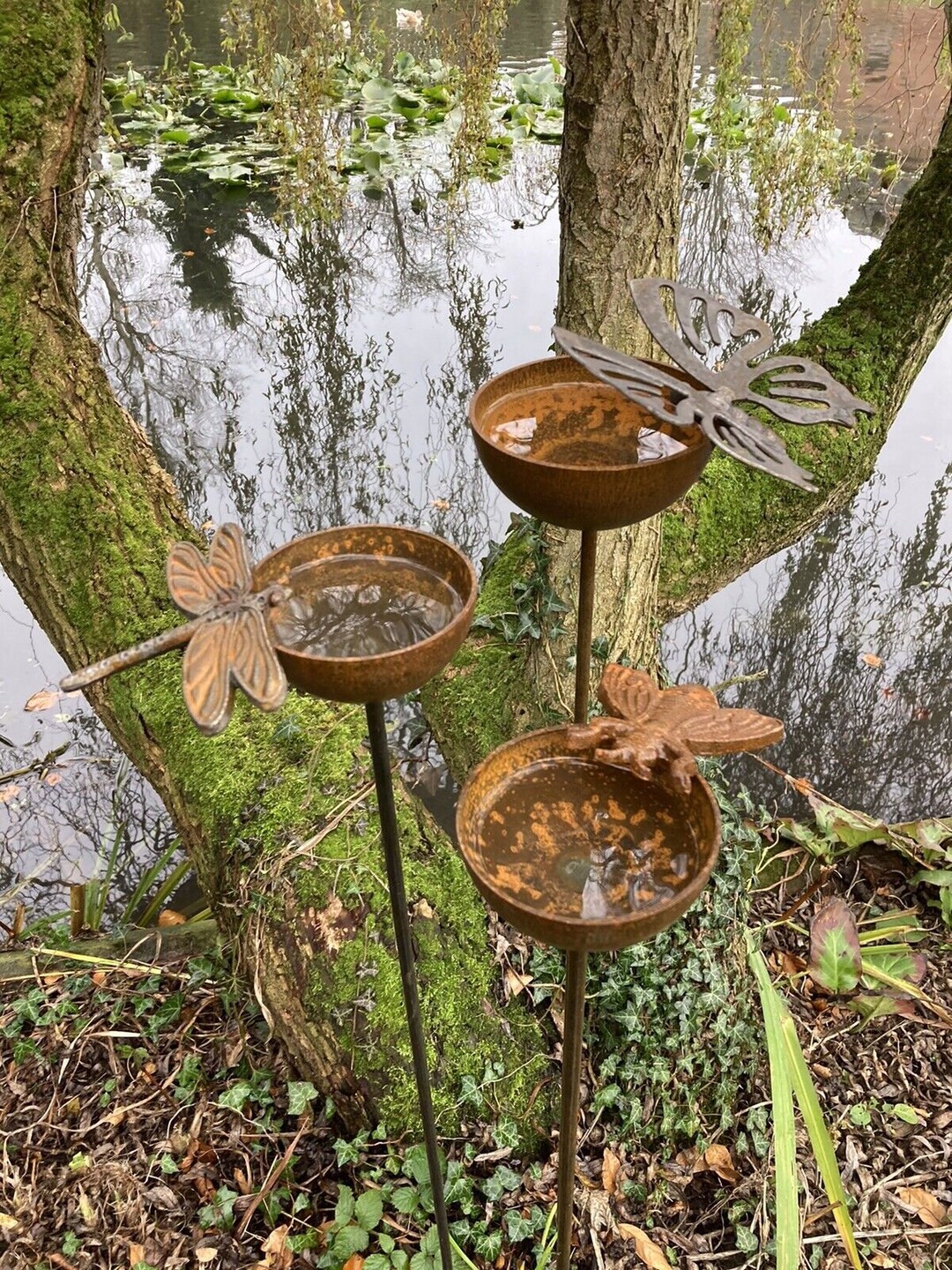 Set of 3 Rusty Metal Insect Rain Catcher Garden Stakes - Etsy UK