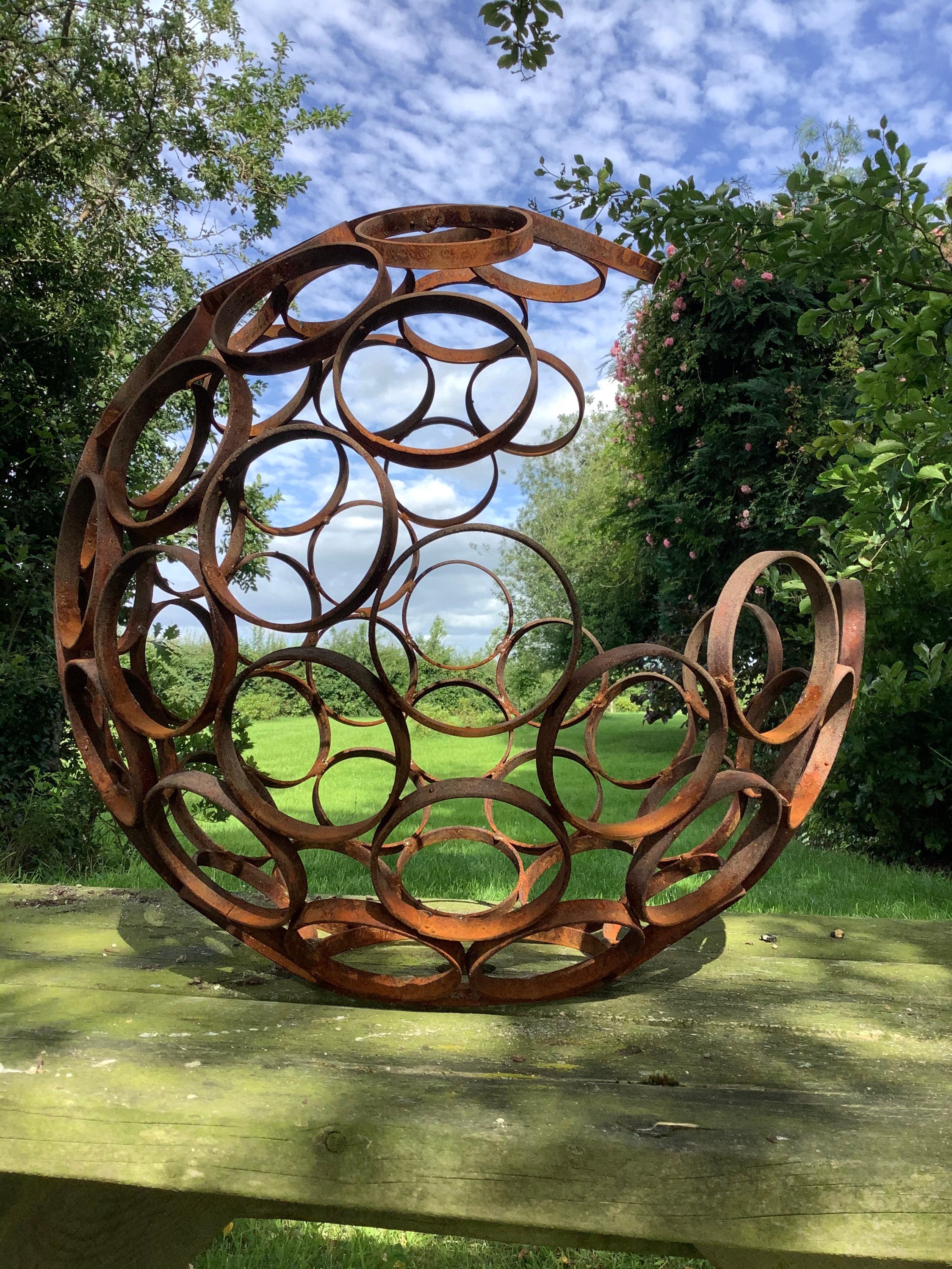 Metal Rusty Garden Modern Art Decorative Open Sphere Ornament - Etsy UK