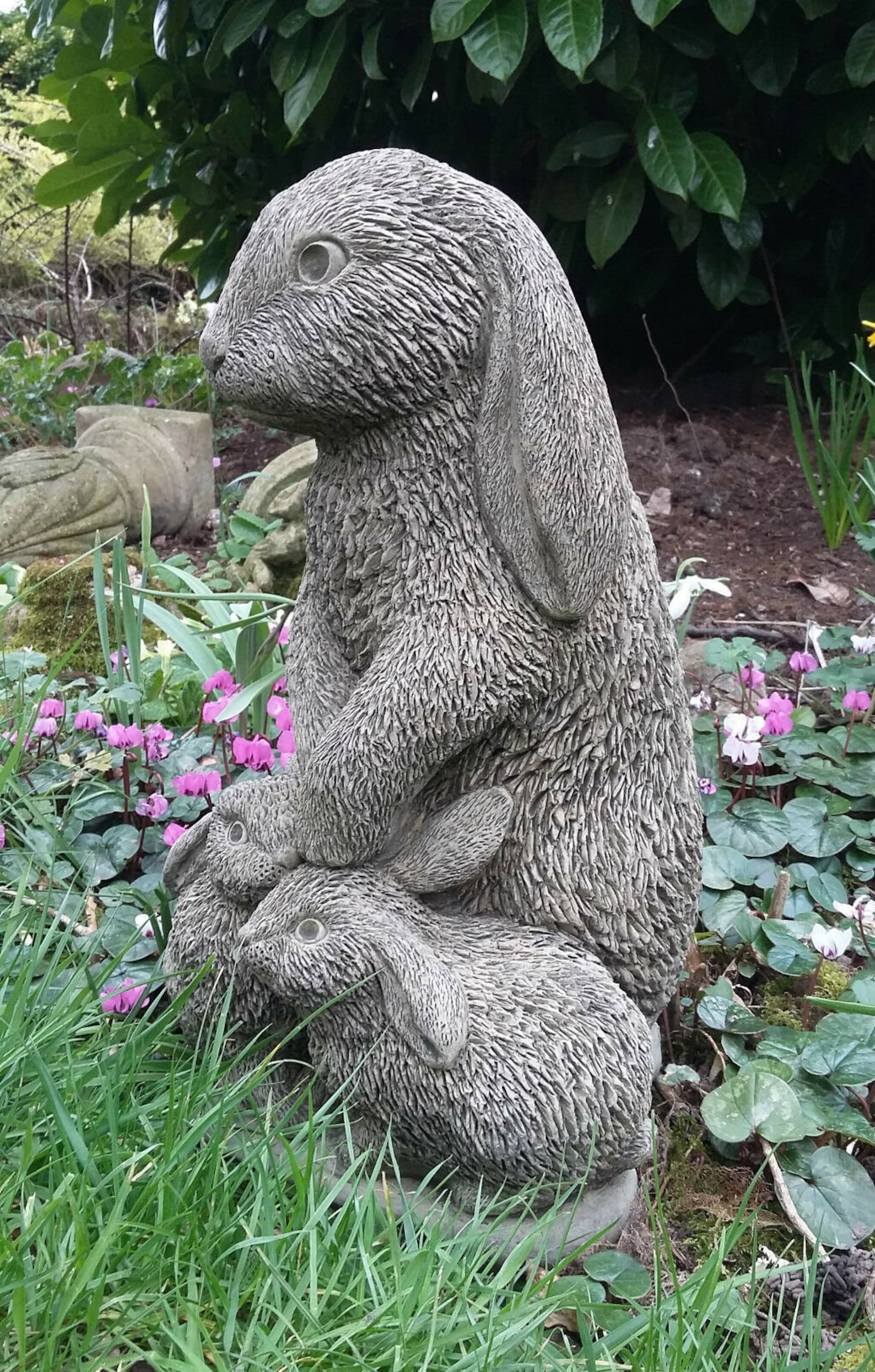 Reconstituted Stone Garden Rabbit Family Ornament Bunny Statue - Etsy UK