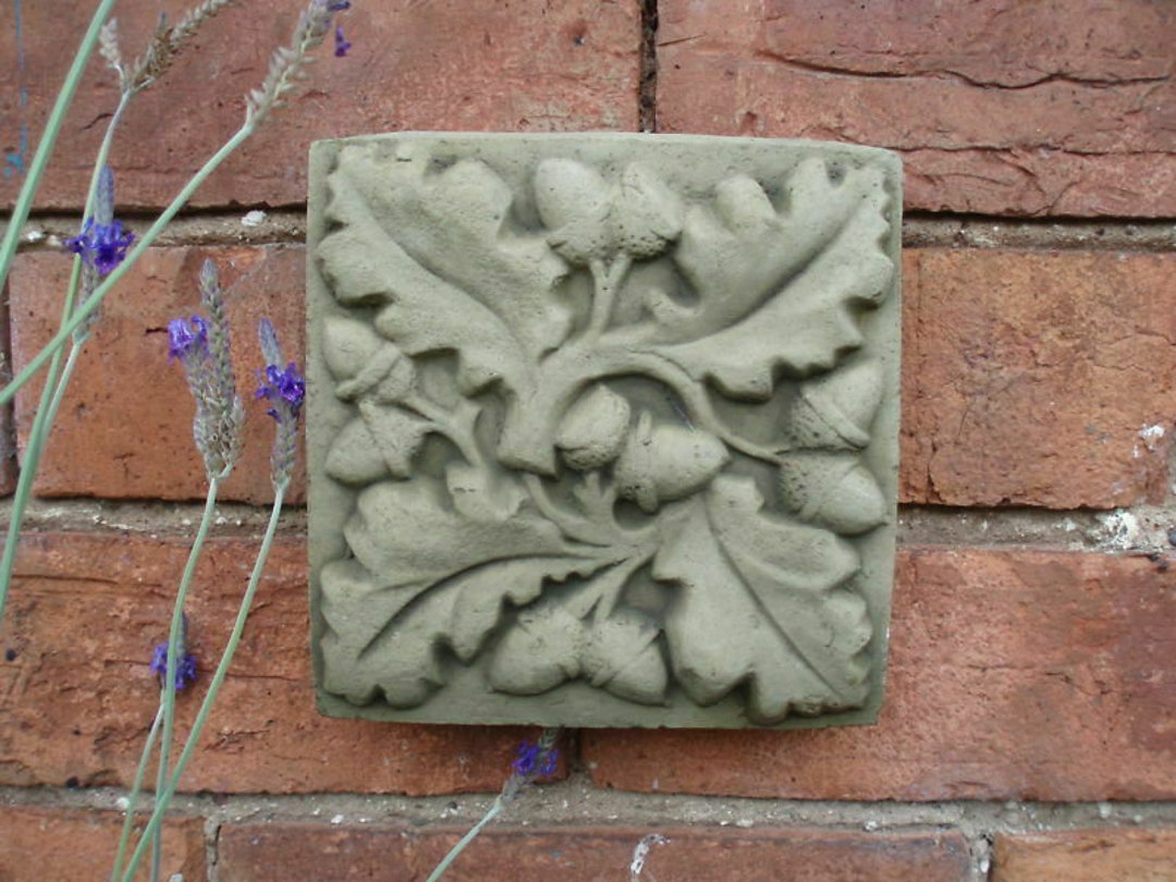 Reconstituted Stone Garden Acorn Leaf Tile Wall Plaque - Etsy UK