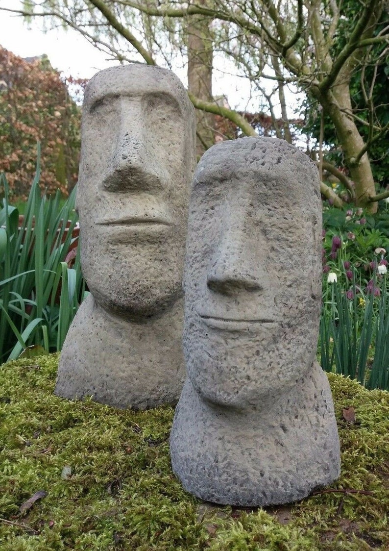 Stone Garden Pair of Moai Statue Ornaments - Etsy UK