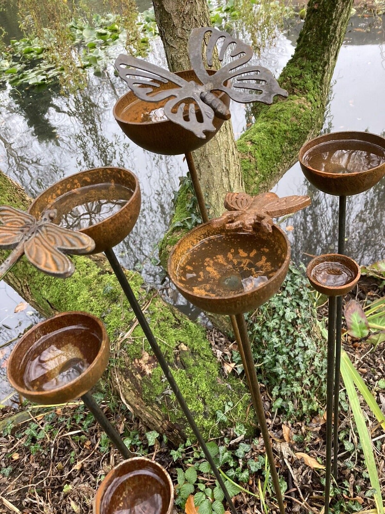 Set of 7 Rusty Metal Insect Rain Catcher Garden Stakes - Etsy UK