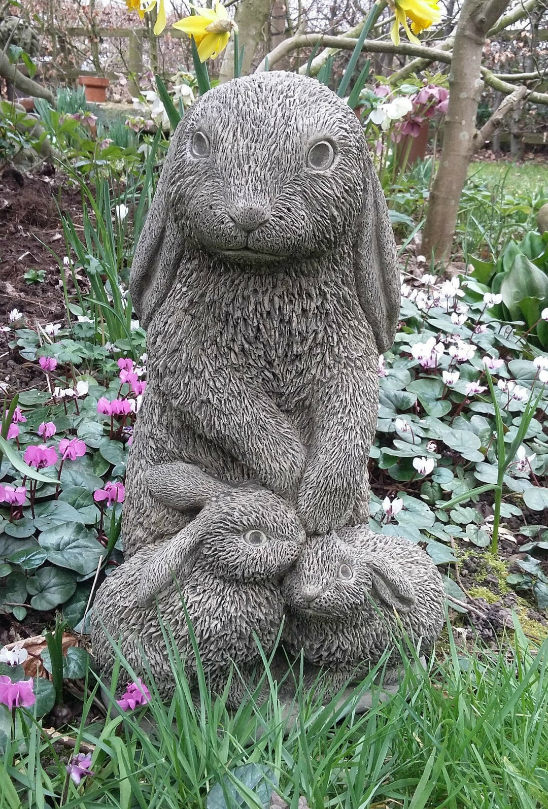Reconstituted Stone Garden Rabbit Family Ornament Bunny Statue - Etsy UK