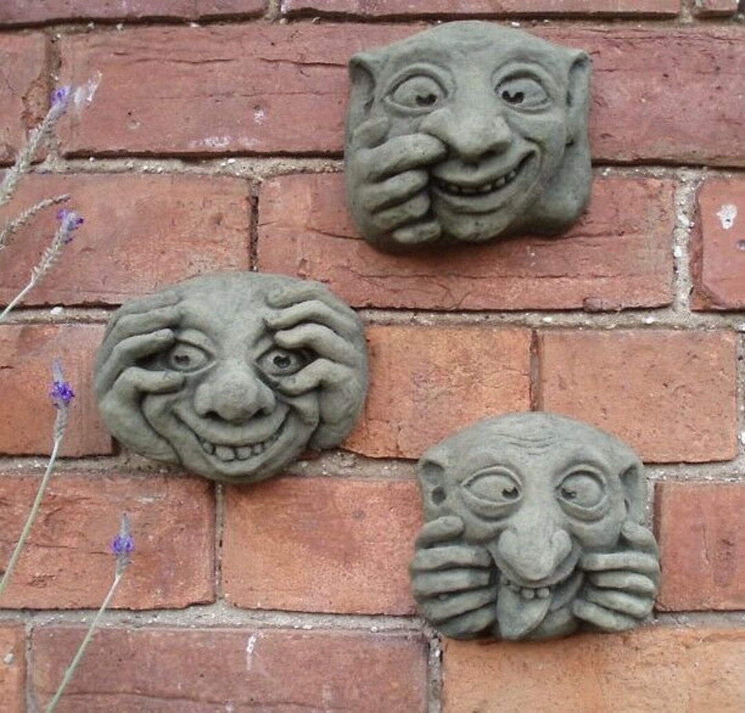 Reconstituted Stone Garden Ugly Face Goblin Wall Plaques - Etsy UK