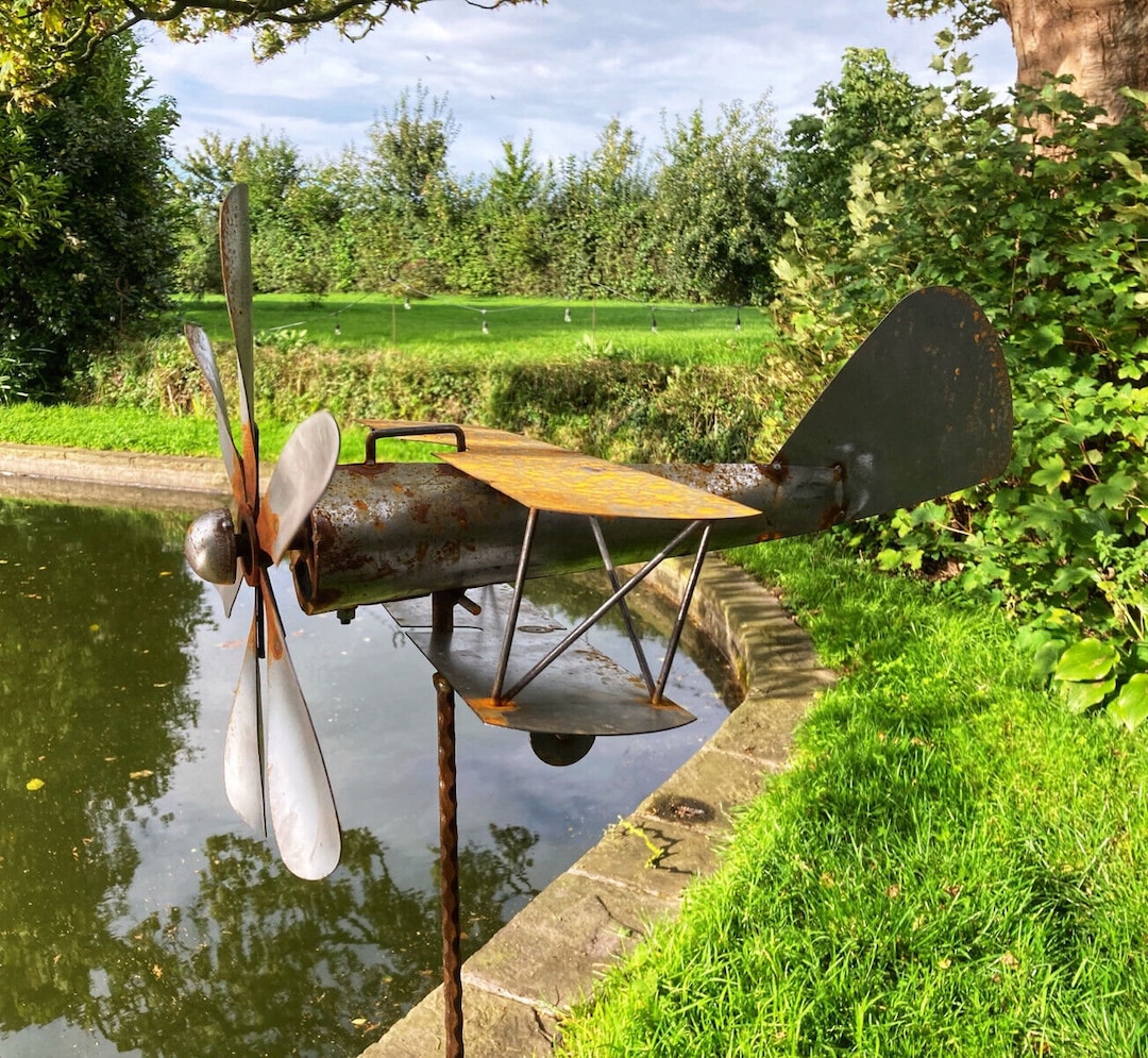 Metal Garden Rusty Aeroplane Wind Spinner Stake - Etsy UK