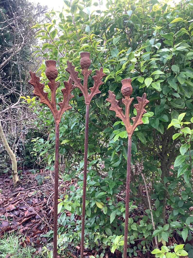 Set of 3 Rusty Metal Thistle Plant Supports / Stands Garden | Etsy UK