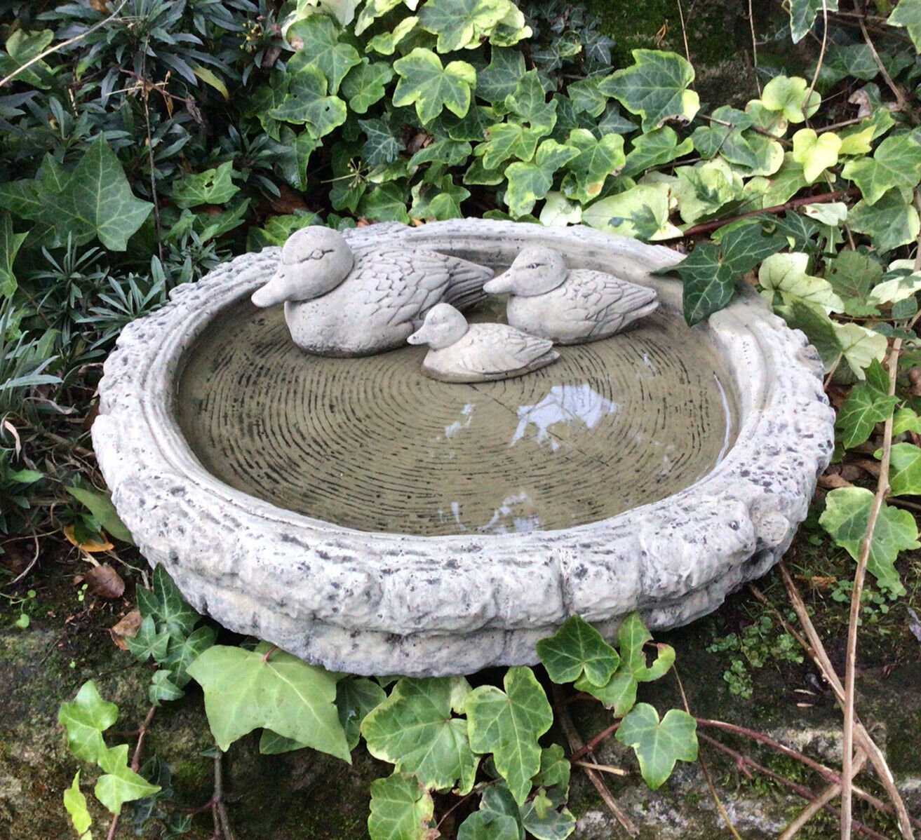 Reconstituted Stone Garden Log Style Bird Bath Top Only (with 3 Stone ...