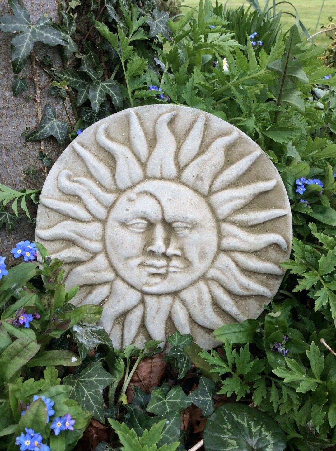 Reconstituted Stone Sun / Moon Face Wall Plaque - Etsy