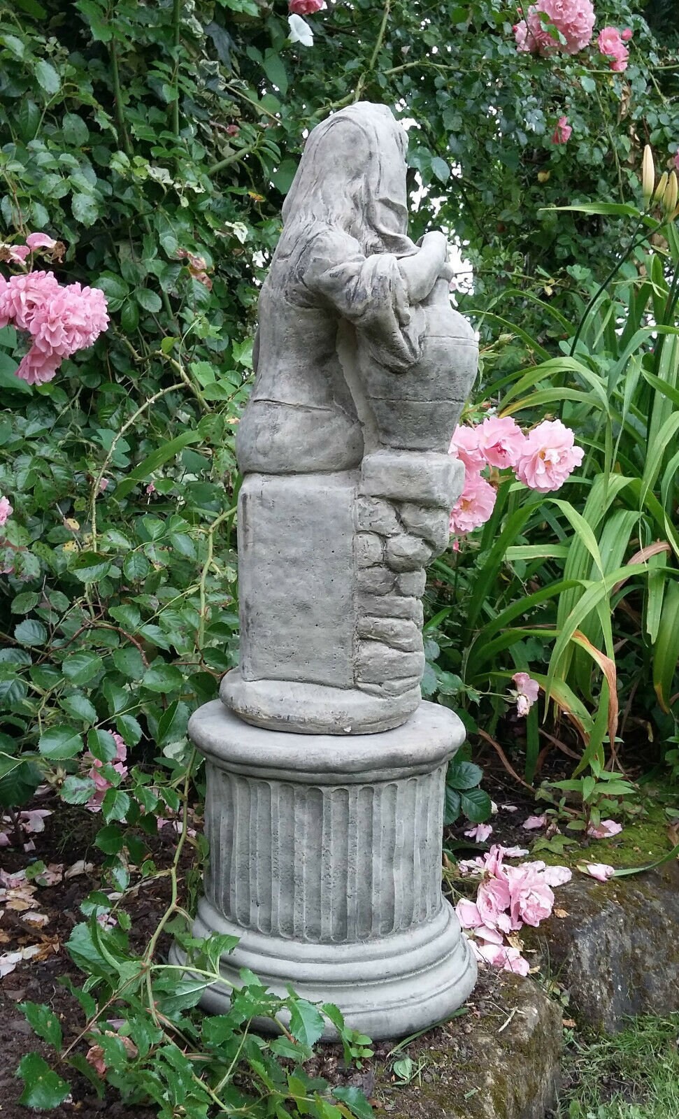 Reconstituted Stone Garden Lady With Urn Statue on Plinth - Etsy UK