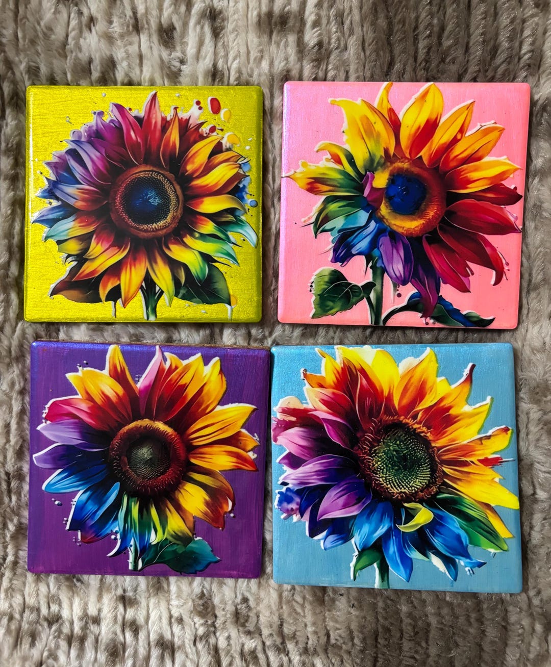 OOAK NEW Colorful Sunflower Coaster Set - Etsy
