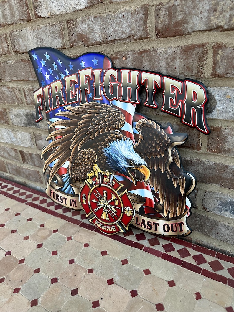 Metal Firefighter Bald Eagle Wall Art - Rescue America First Responder ...