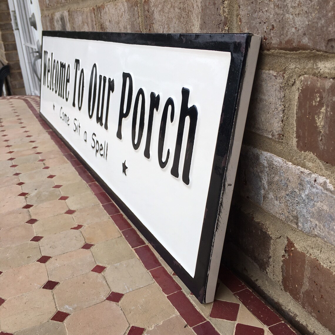36x9 Welcome to Our Porch Hanging Metal Sign Embossed - Etsy