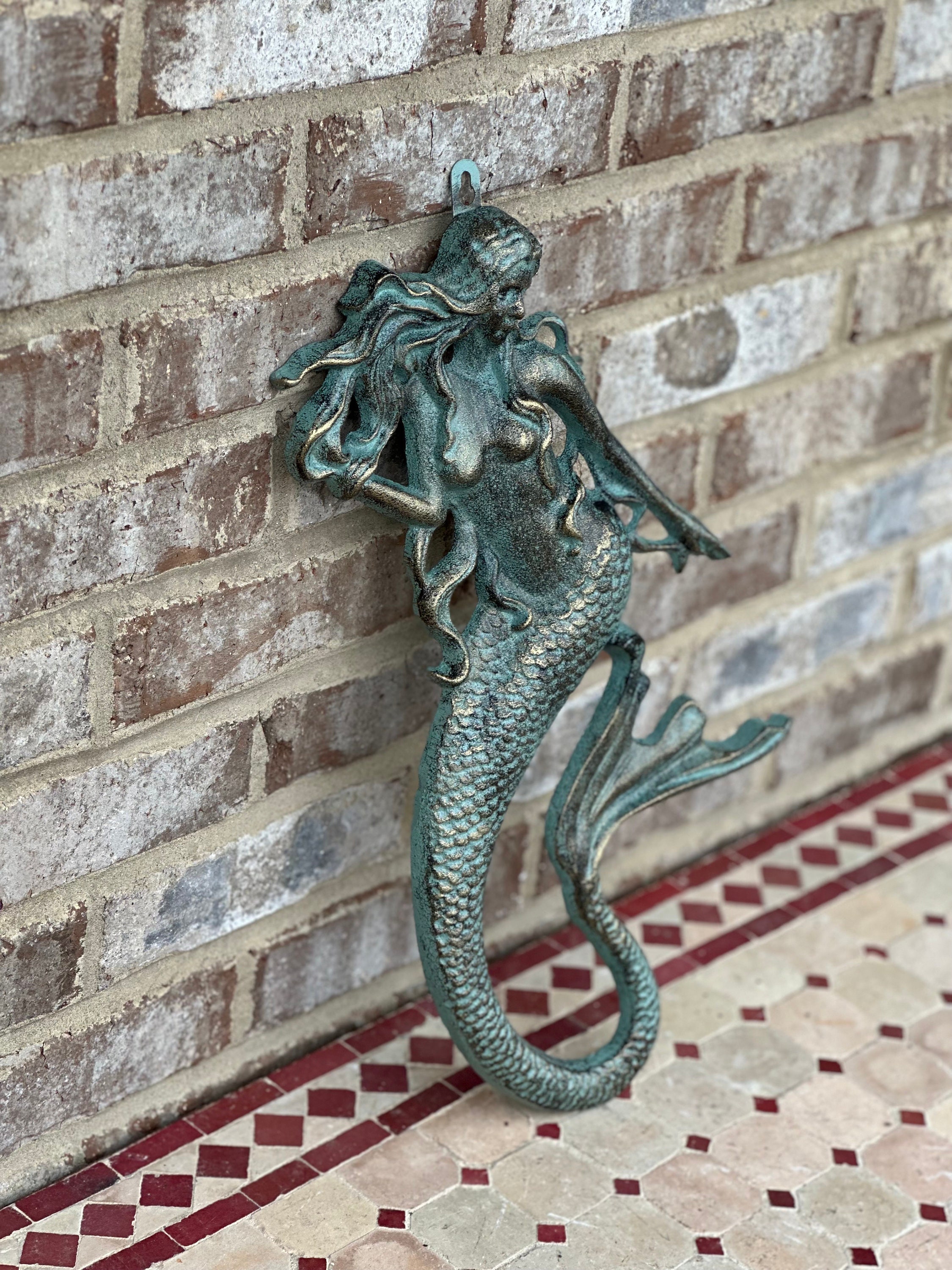 Large 17” Cast Iron Nautical Mermaid Plaque Wall Hanging Rustic ...