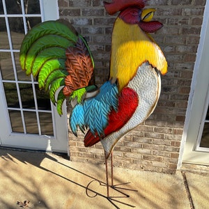 GIANT 5 Ft Tall Rooster Metal Statue Garden Art Yard Chicken - Etsy