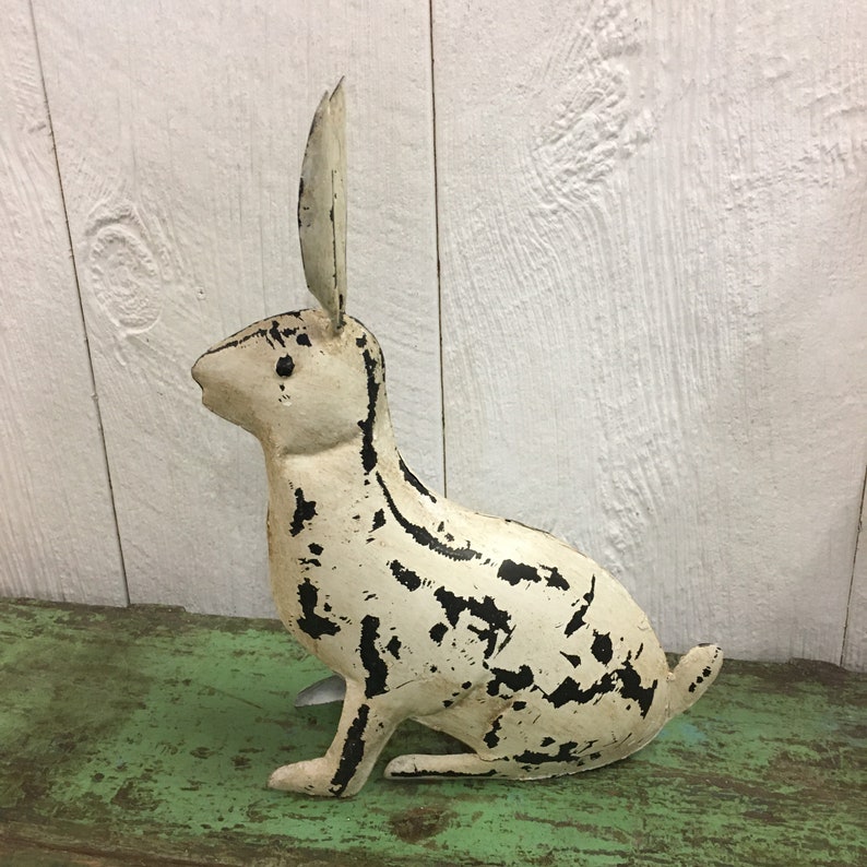 Cute Distressed Metal Rabbit Statue Figurine Folk Art - Etsy