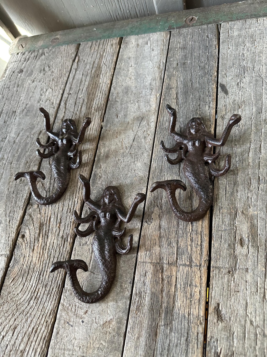 Set of 3 - Cast Iron Mermaid Hooks - Multiple Ocean Beach Nautical ...