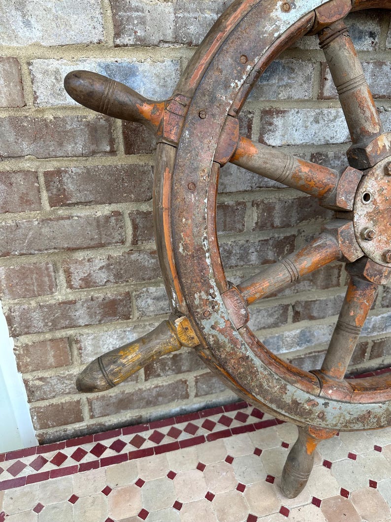 Antique Wooden Ships Wheel "large Vessel" 8 Spoke Maritime Nautical ...