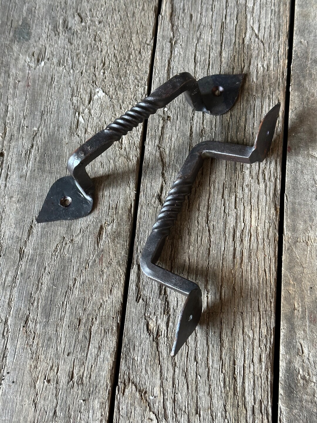 Set of 2 - Wrought Iron 6” Ornate Twisted Handles Petite Teardrop ...