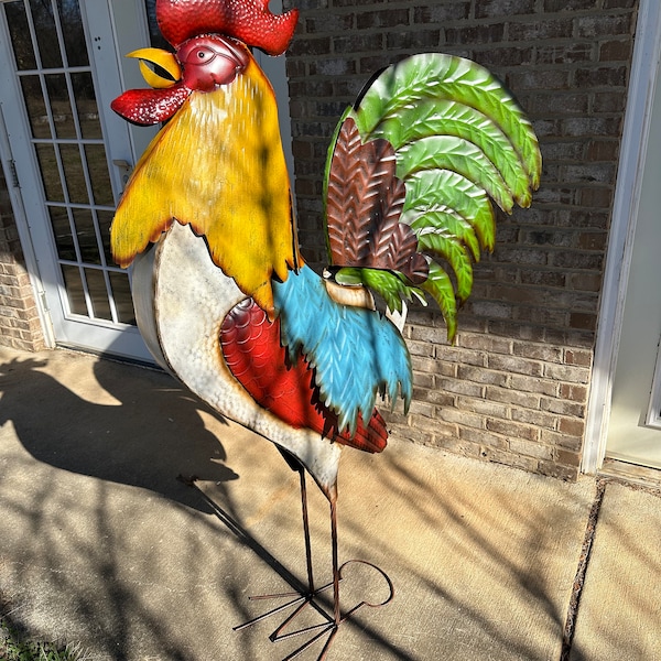 Large Metal Rooster Statue - Etsy