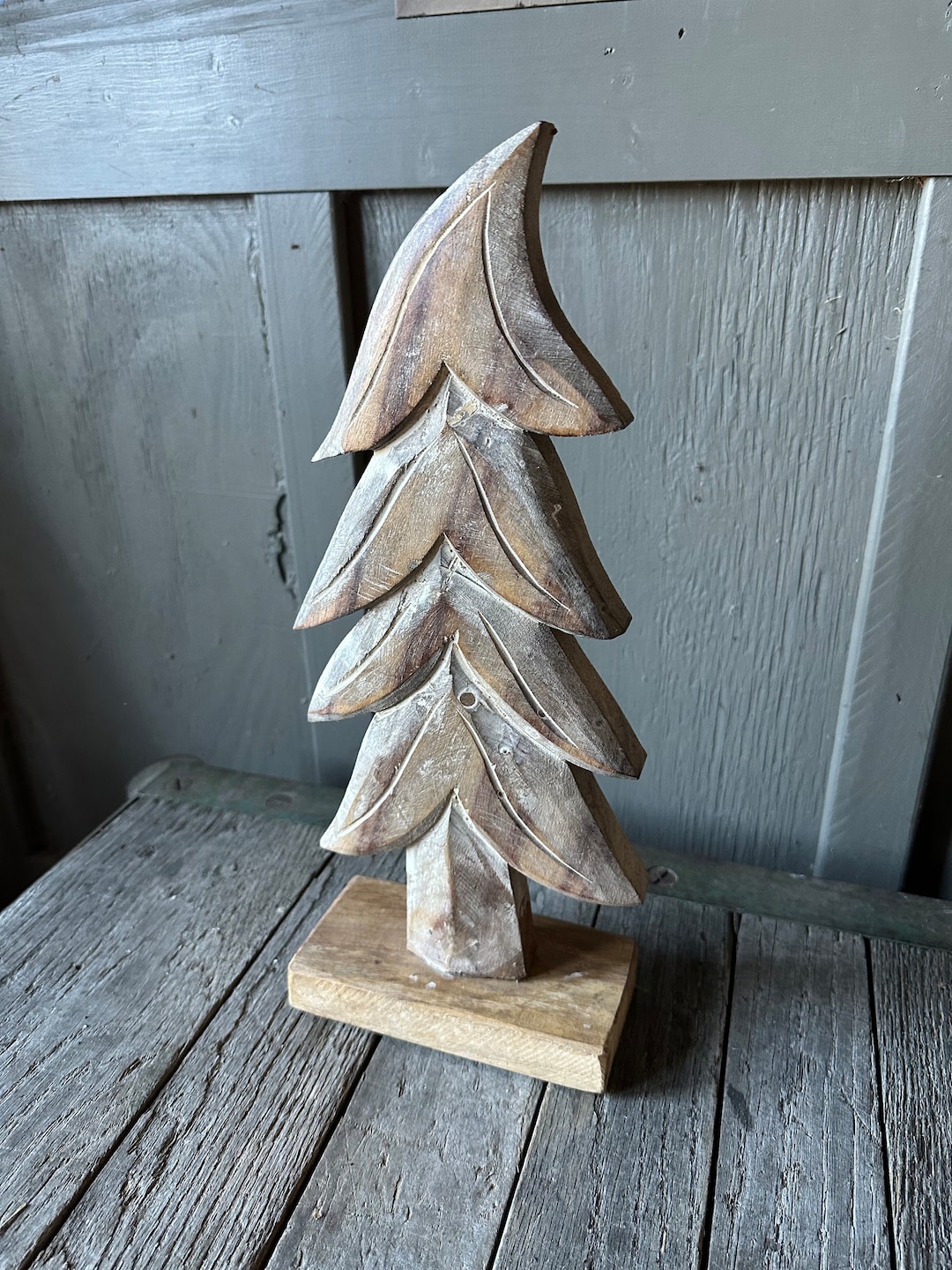 Carved Wooden Christmas Tree Christmas Decor Table Top Holiday Art ...