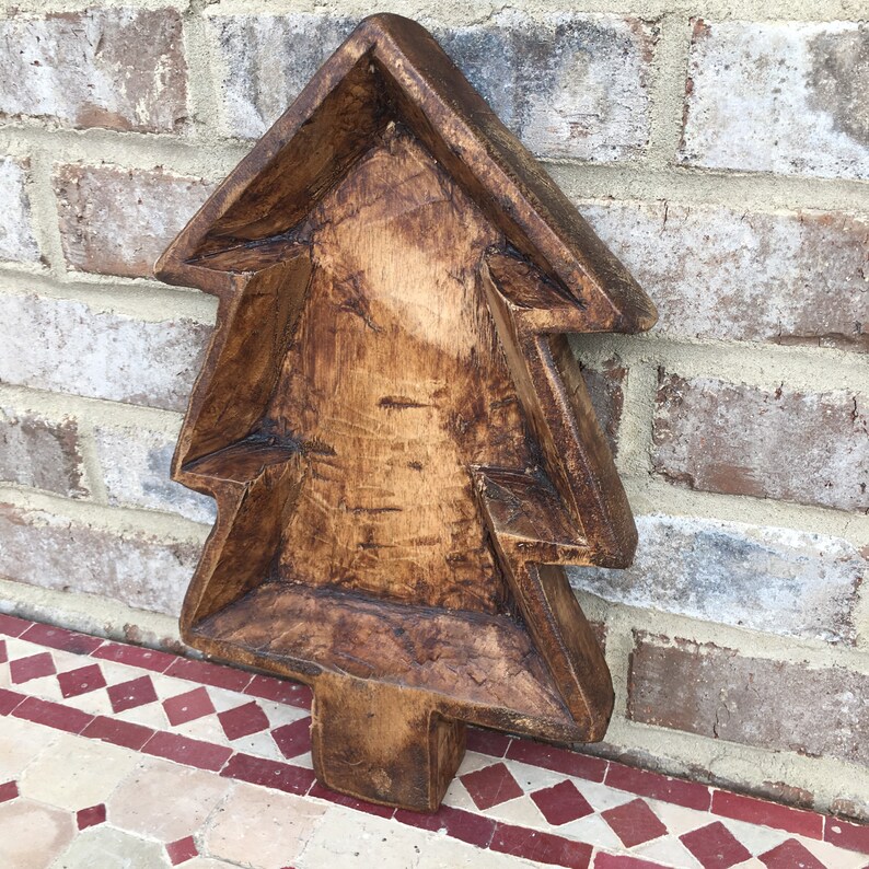 Hand-carved Wooden Christmas Tree Bowl Holiday Decor Display Farmhouse ...
