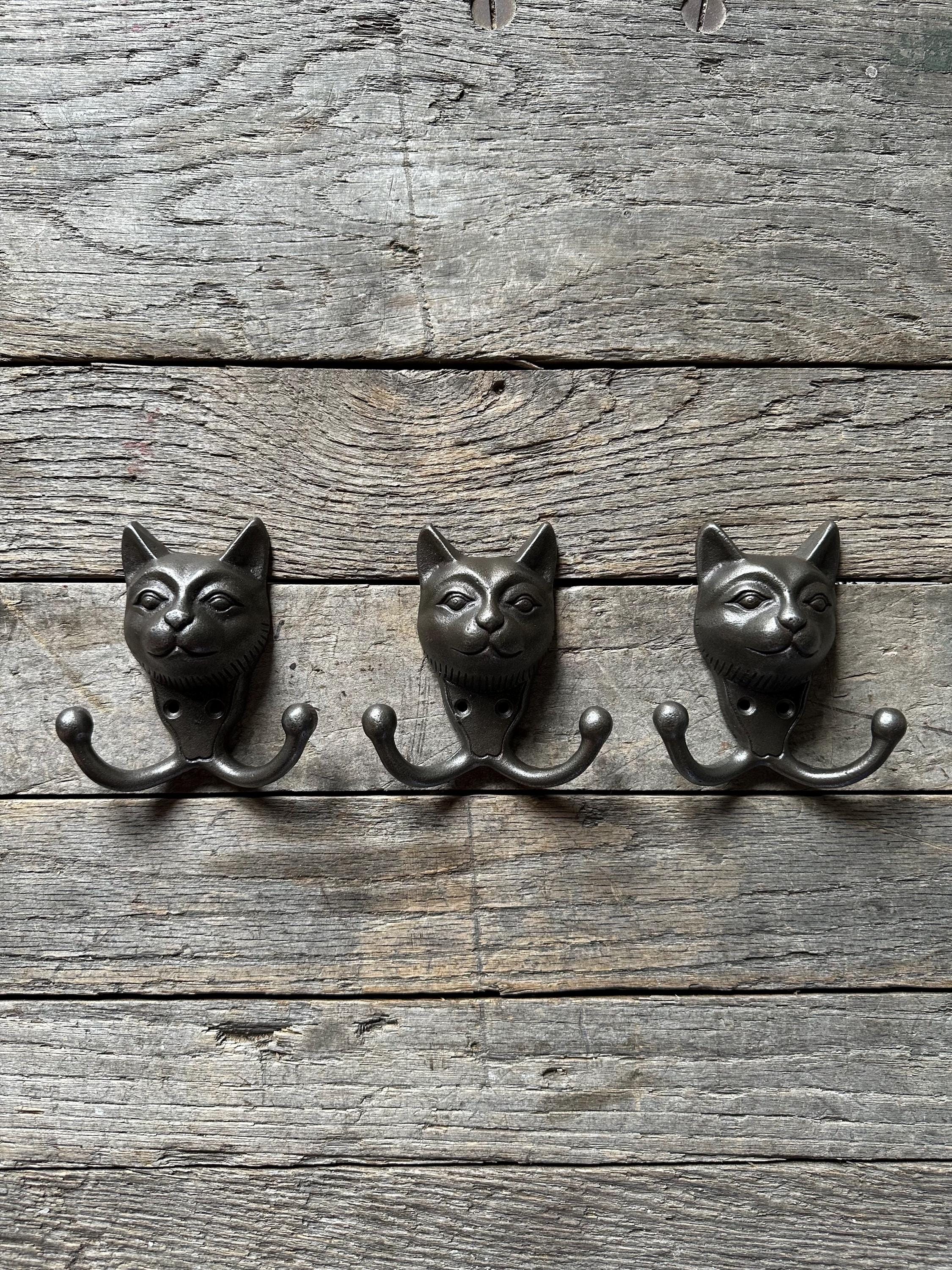 Lot of 3 Cast Iron Cat Head Hanger Hooks Coat Towel Keys Hat Rack ...