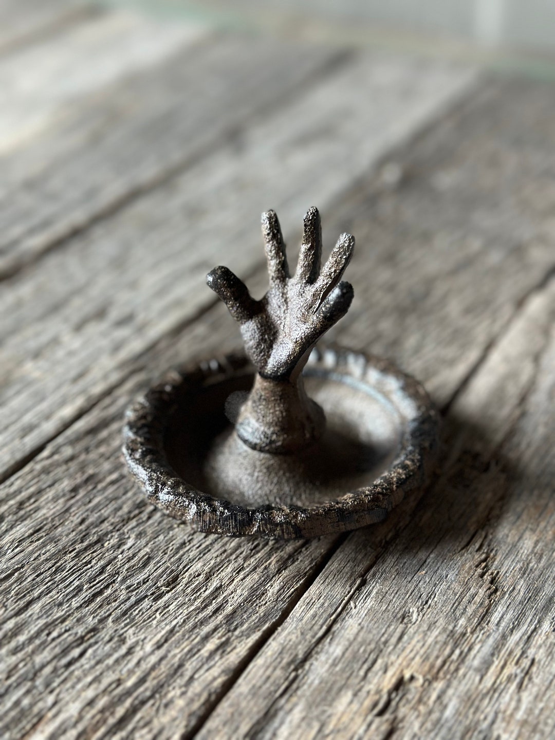 Small Cast Iron Hand Trinket Dish Ring Holder Rustic Antique Vintage ...