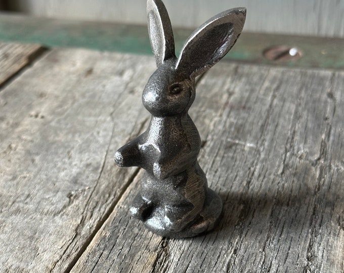 Small 3” Cast Iron Rabbit Statue - Figurine Paperweight Art Figure ...