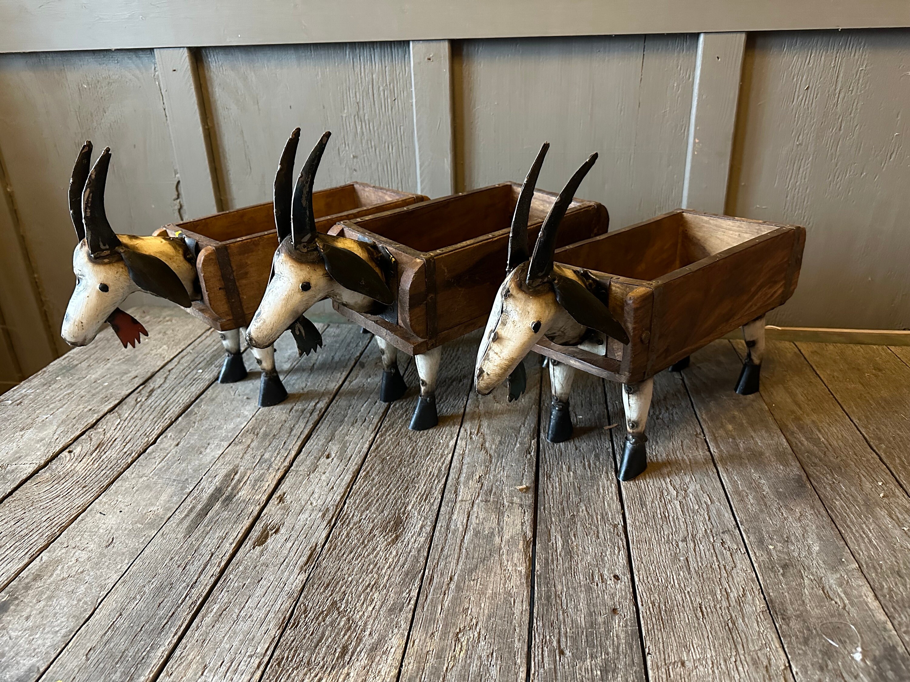 Rustic Primitive Metal Goat Farmhouse Decor Vintage Wooden Brick Mold ...