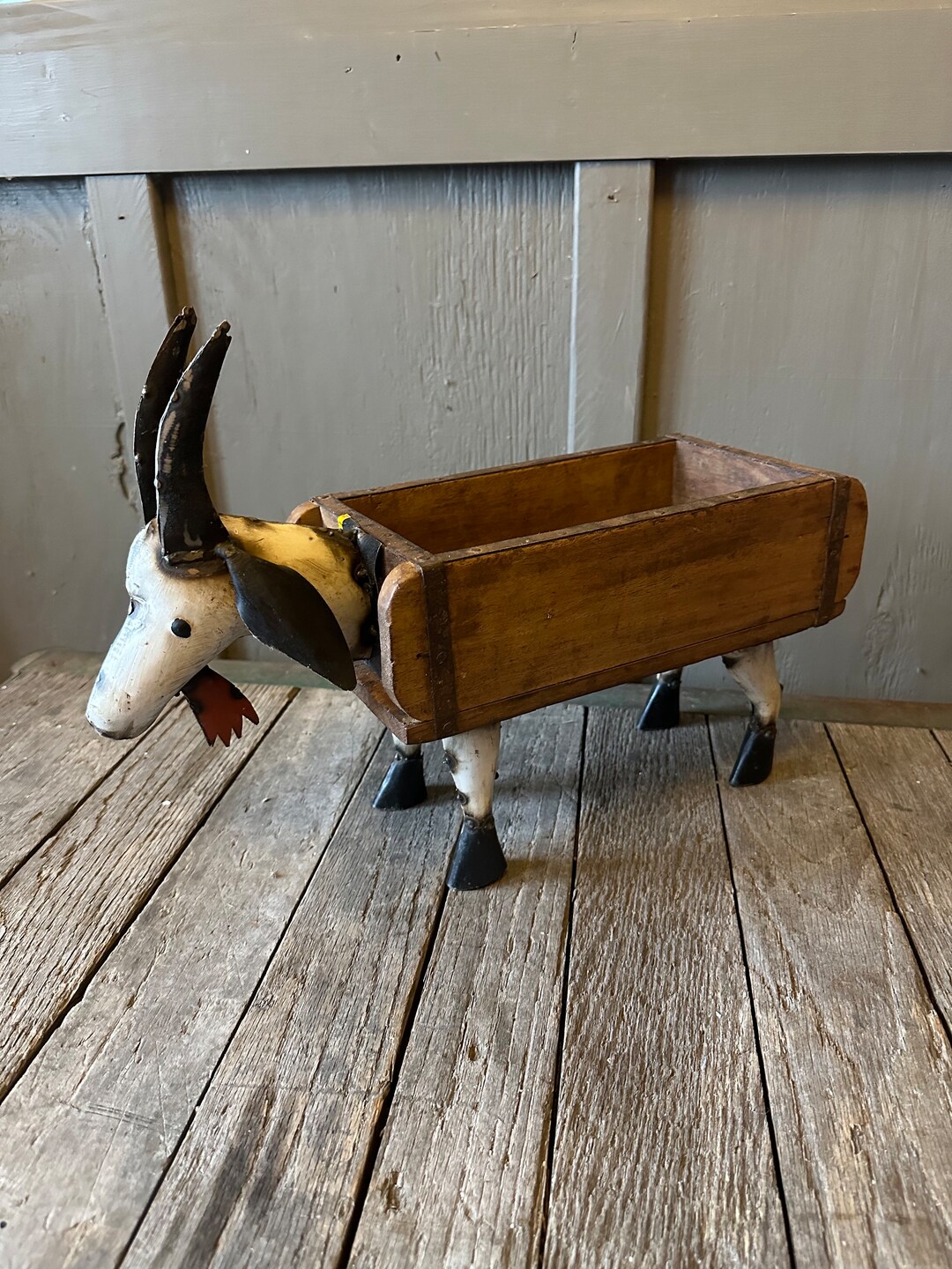 Rustic Primitive Metal Goat Farmhouse Decor Vintage Wooden Brick Mold ...
