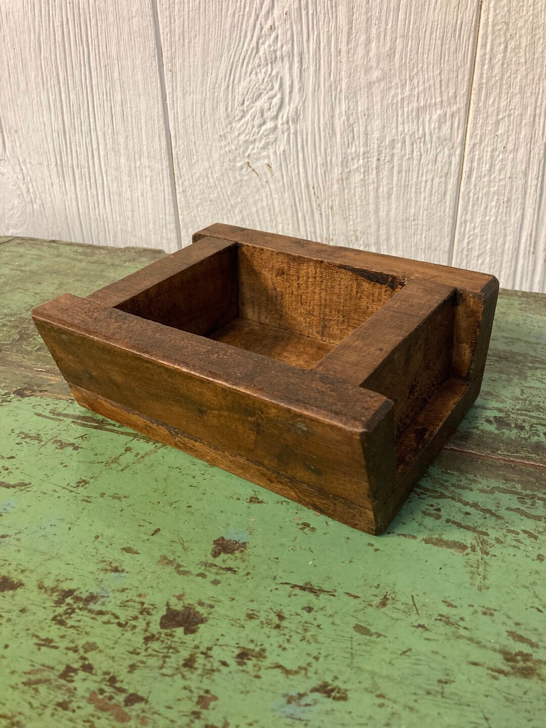 Rustic Primitive Style Small Wooden Container - Bowl Planter Tray Box ...